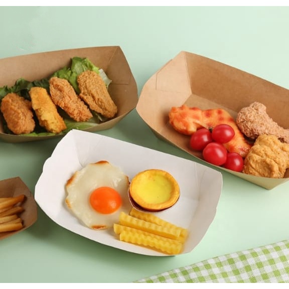 [READY STOCK] Kraf Boat Tray/ Paper Food Tray White and Brown / Bekas ...