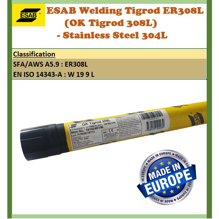 ESAB Welding Tig Rod ER308L (OK Tigrod 308L) - Stainless Steel 304L ...