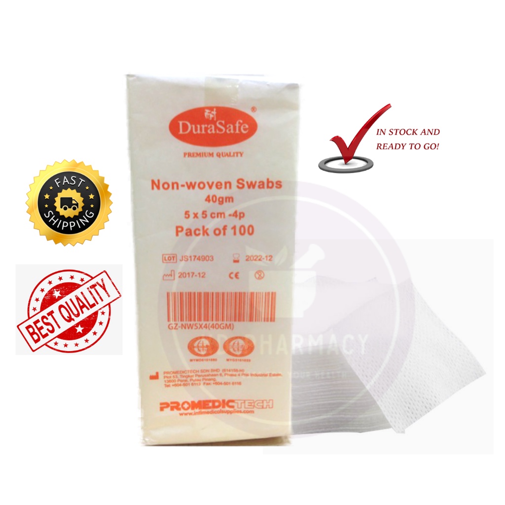 Durasafe Non-Woven Precut Plain Gauze Swabs 4ply 100pcs / Gauze Non ...