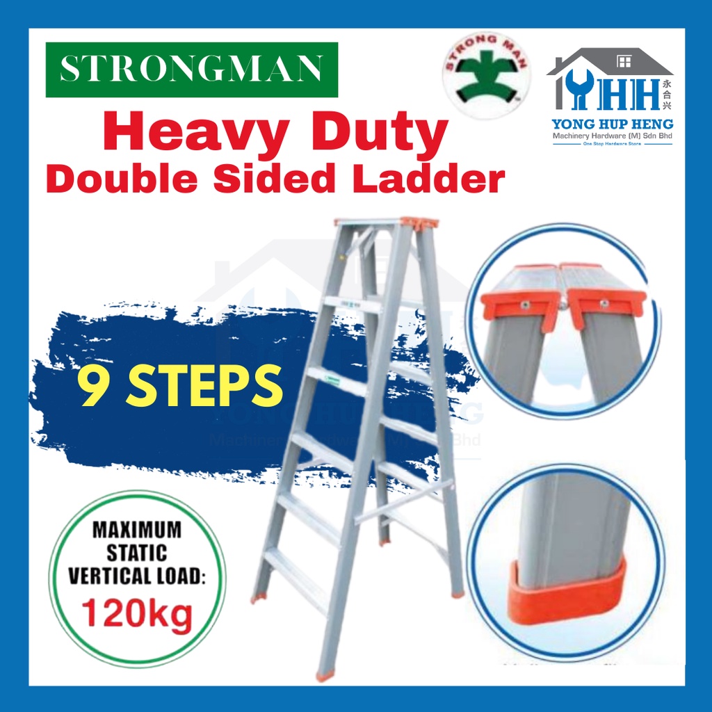 [Heavy Duty] STRONGMAN 9 steps Double Sided Ladder / Heavy Duty Double ...
