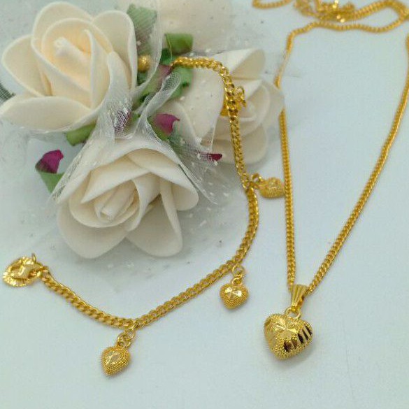 Emas Sadur 24k Set Gelang Tangan Dewasa Love + Rantai Leher Lipan + Loket Love 💥 Harga Termurah ...
