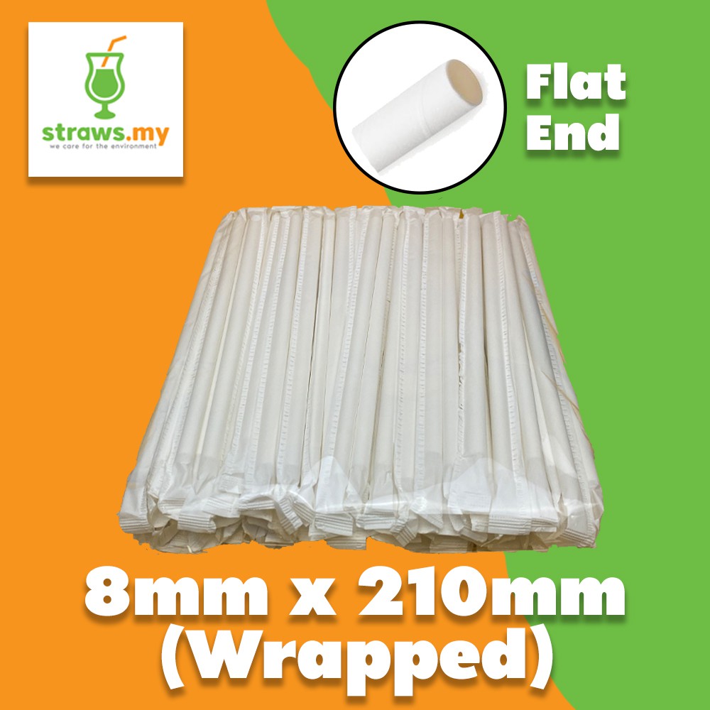 8mm White Paper Straws (100pcs) - Individual Wrapped, Flat End | Straw ...