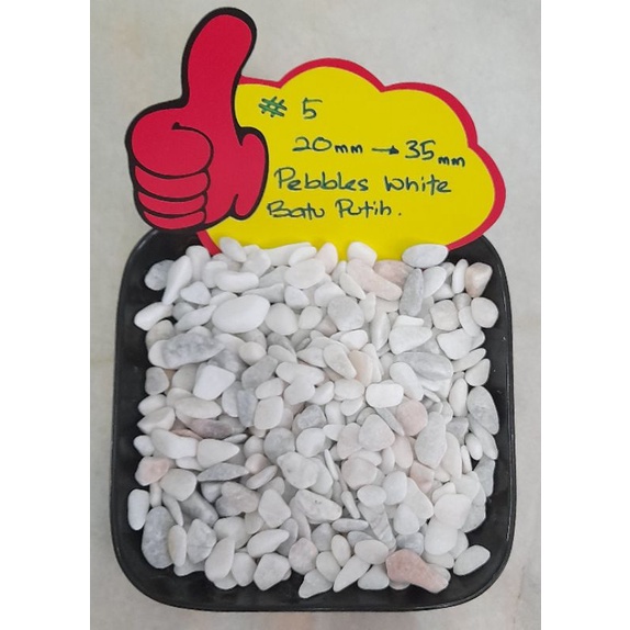 20kg, #5 pebbles white 20mm-35mm, batu putih hiasan, batu tabur kubur ...