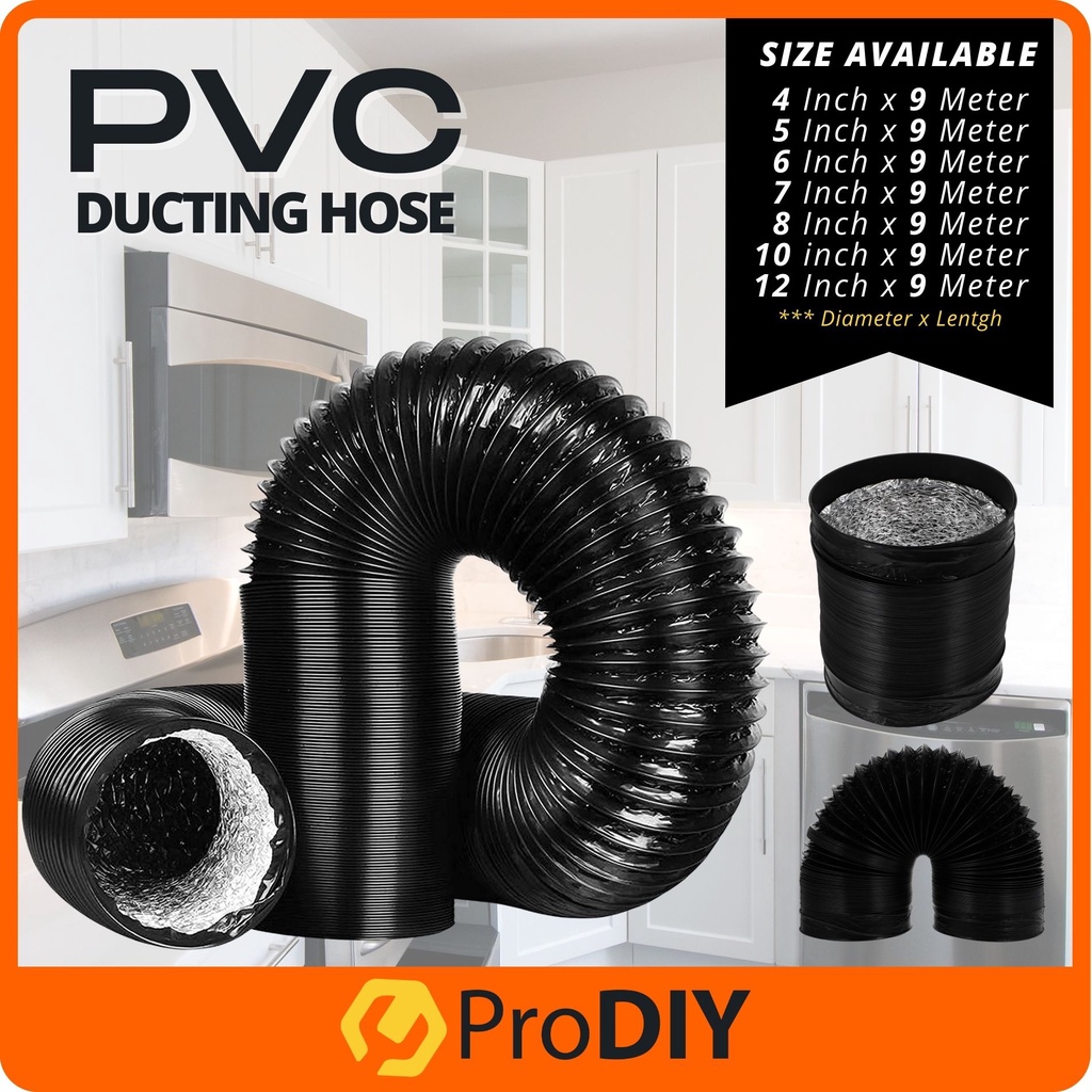 4/5/6/7/8/10/12 Inch x 9 Meter Flexible PVC Aluminium Ducting Suction ...