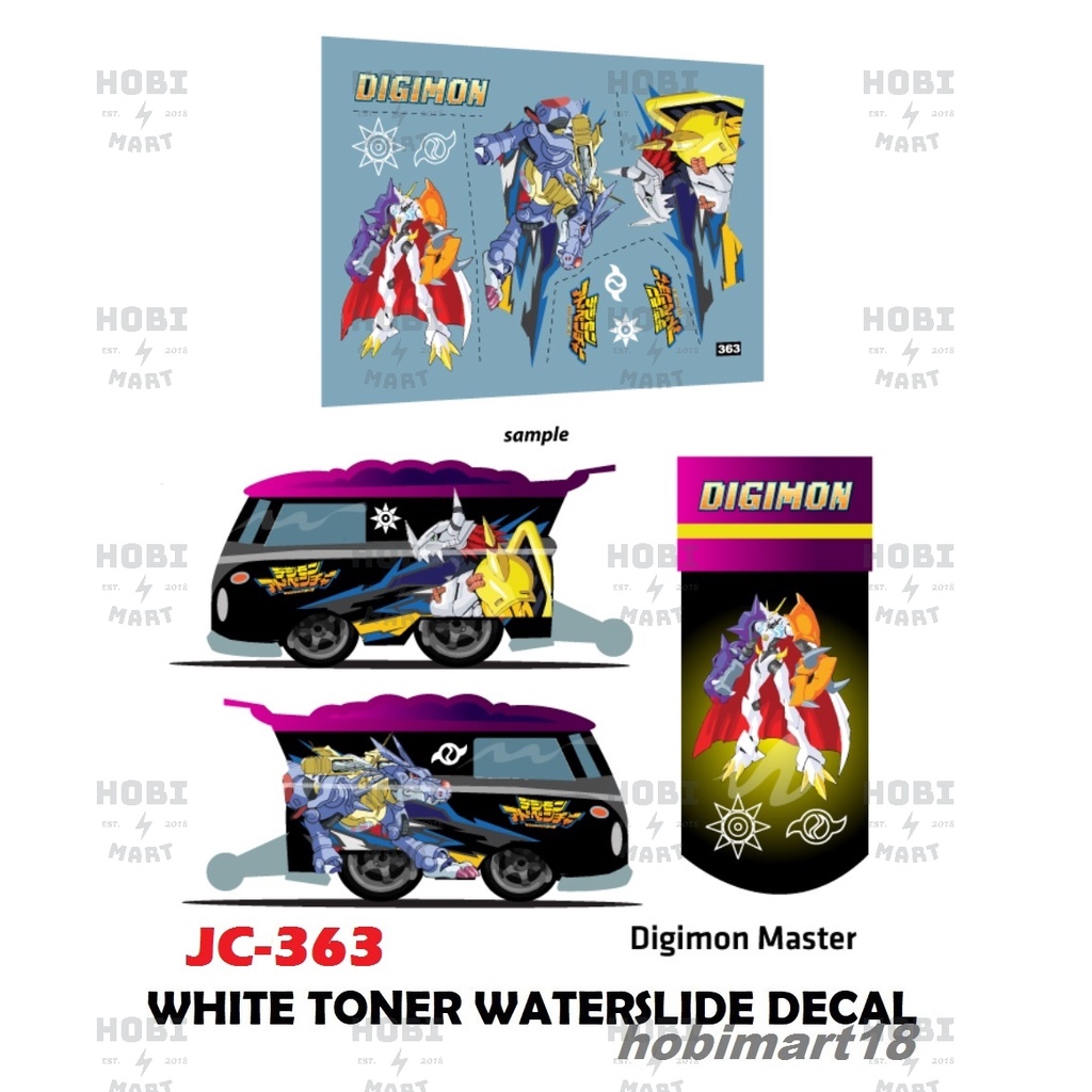 JC363 - Digimon Master White toner waterslide decals Hotwheels 1:64 ...