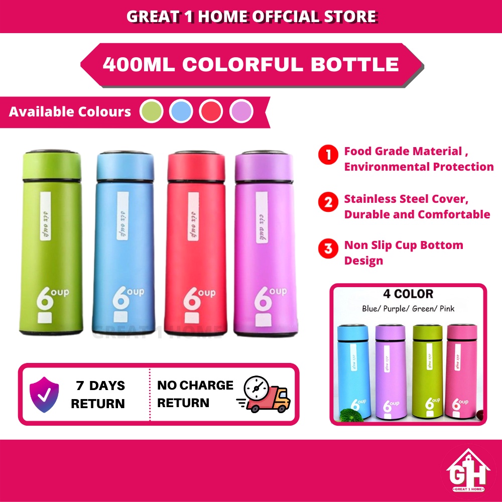 Insulated Glass Water Bottle 400ML Colorful Portable Botol Air Baby ...