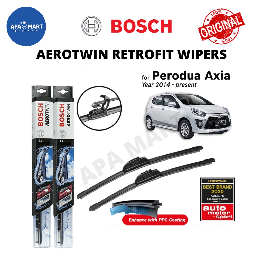 Genuine Bosch Aerotwin Retrofit U Hook Wiper Set for Perodua Axia (Year 2014-Present) (21"/14 ...