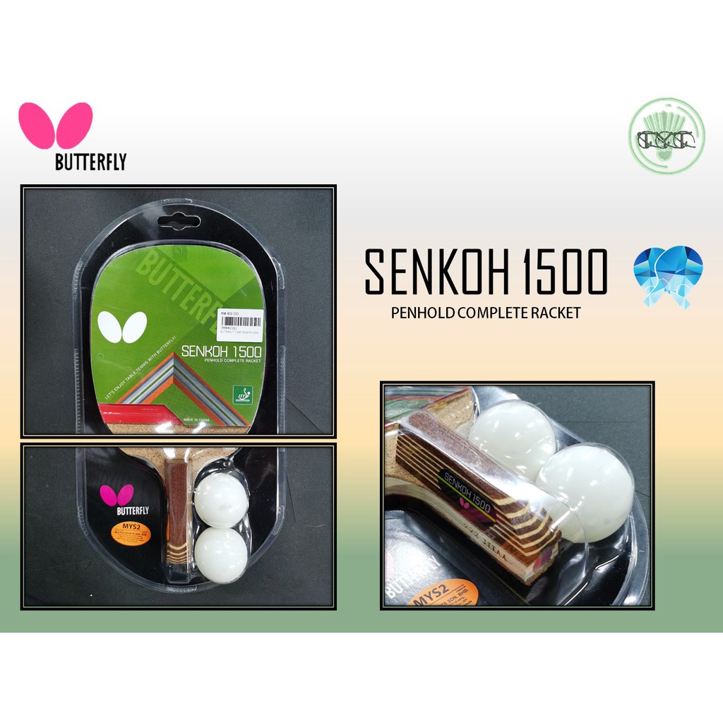 BUTTERFLY SENKOH 1500 PENHOLD TABLE TENNIS RACKET WITH RUBBER (ONE SIDE ...