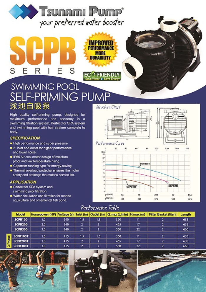 Tsunami SCPB100 SCPB200 SCPB300 Swimming Pool Self-Priming Water Pump 1 ...