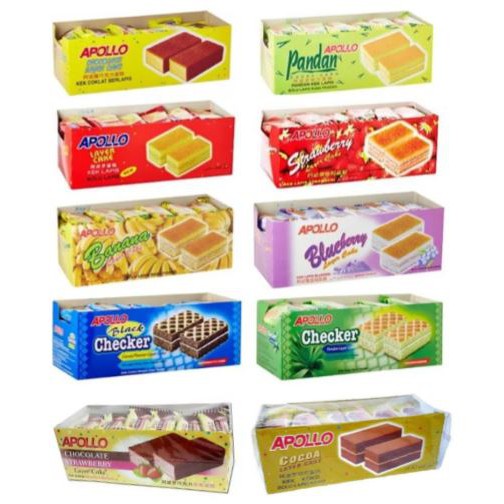 Apollo Layer Cake (18g x 24pcs) Chocolate/Pandan/Strawberry/Choco ...