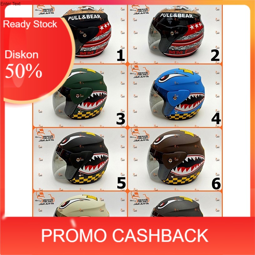 New HELMET HALF FACE MOTIF GM EVO IJIN SNI MODEL OFFICIAL SNI LOGO ...