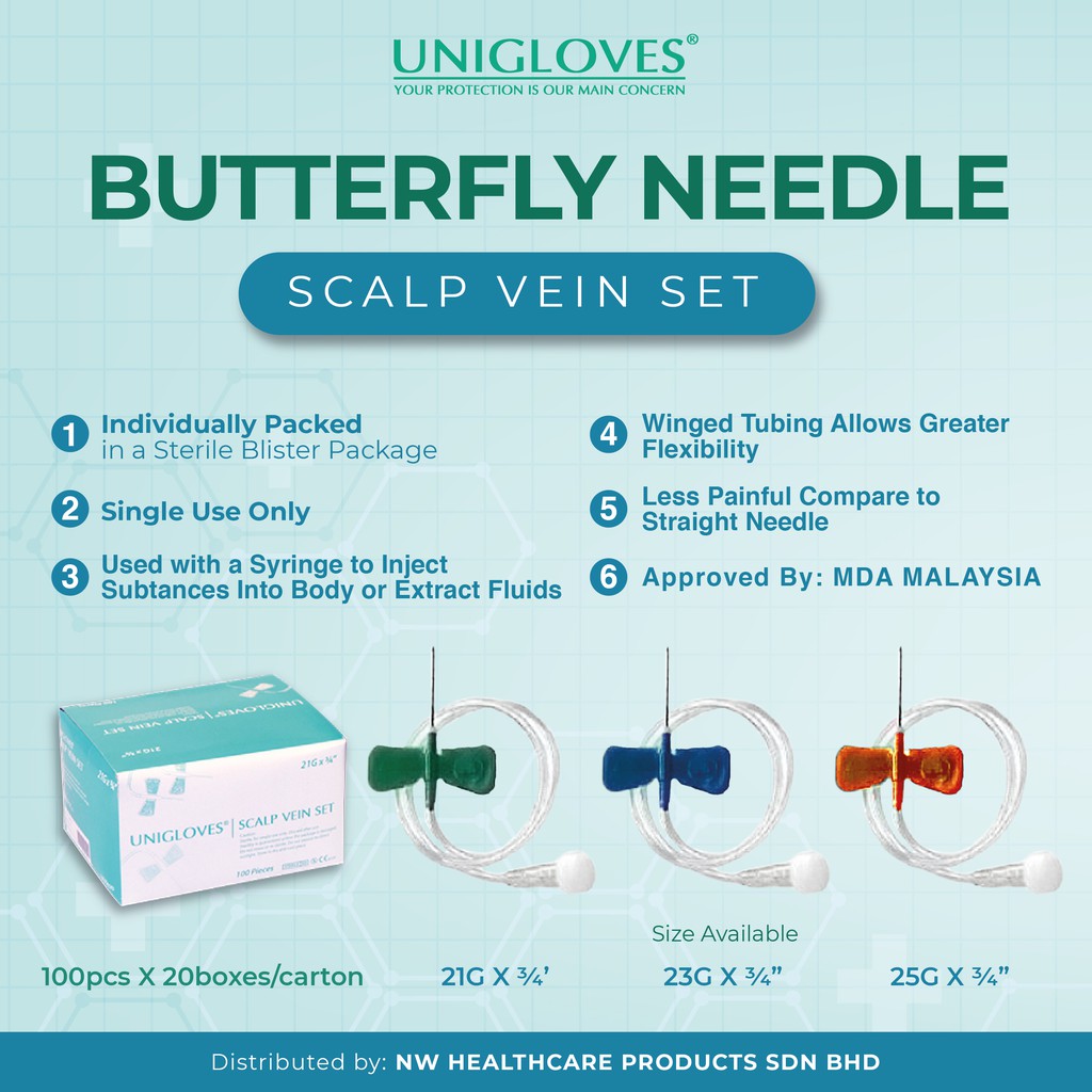 UNIGLOVES SCALP VEIN SET 100PCS/BOX (21G, 23G, 25G) | Shopee Malaysia