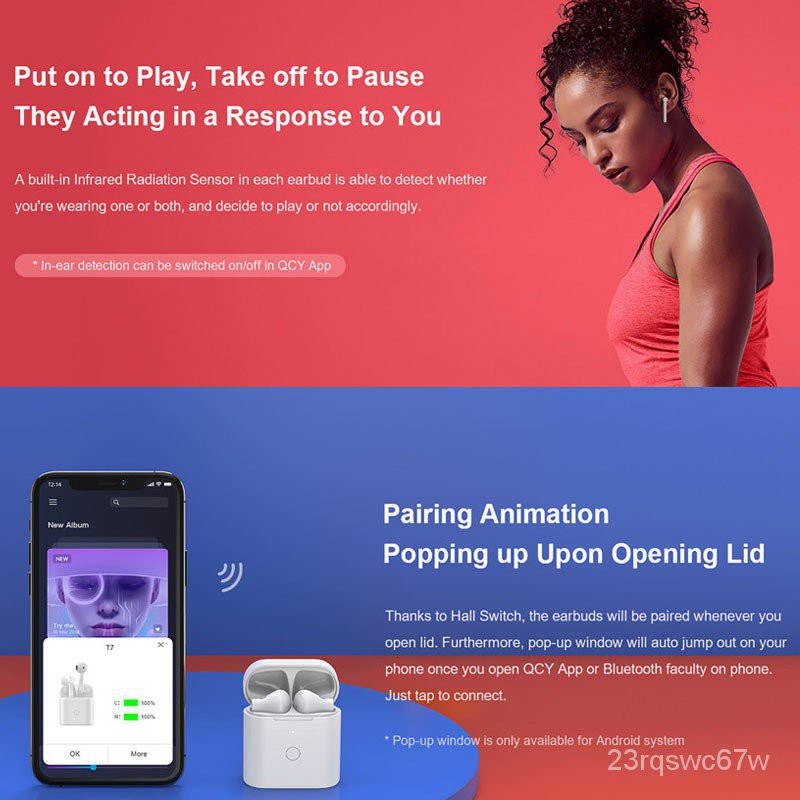 QCY T7 Bluetooth 5.0 True Wireless Earphone ENC Noise Cancelling Earbuds TWS Earpods with Mic ...