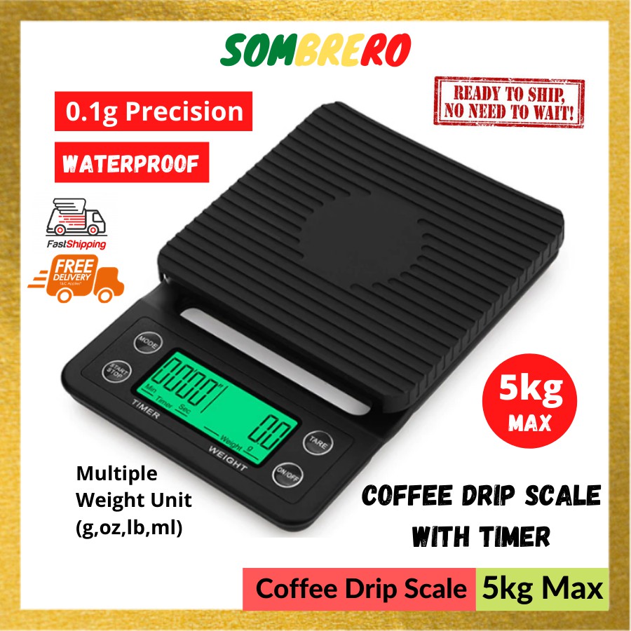 Coffee Drip Scale 5kg Waterproof Insulated High Precision Timer Count ...