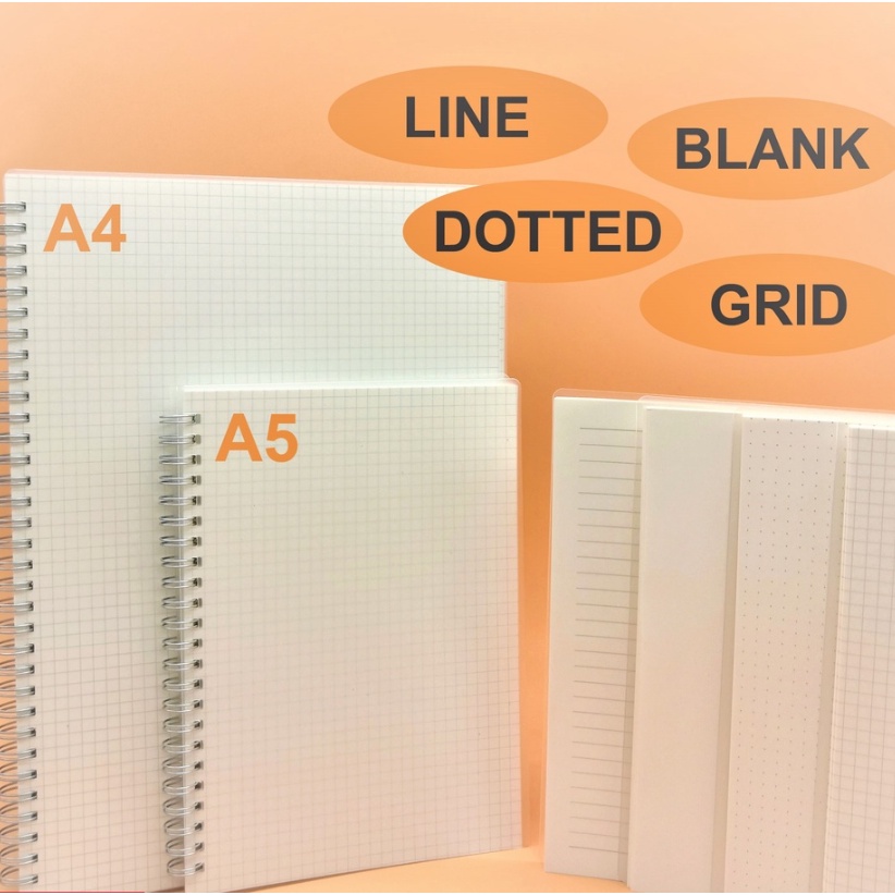 B5 A5 160 Pages Blank Grid Line Matte Cover Notebook Spiral Book Coil Notebook Journal Diary ...
