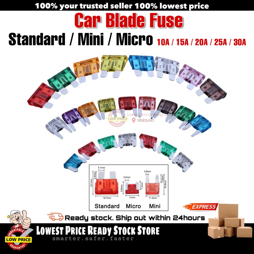 Micro size fuse/Mini Fuse/Standard Fuse/Fius Motosikal Kereta Lori/Fuse ...