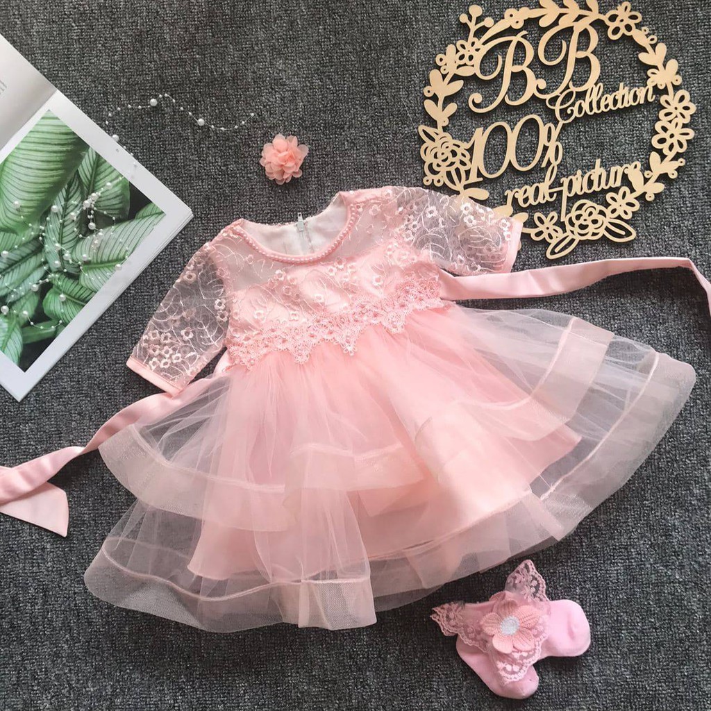 [6M-30M] Newborn Princess Baby Gown 654 with Headband + Socks- (Gaun ...
