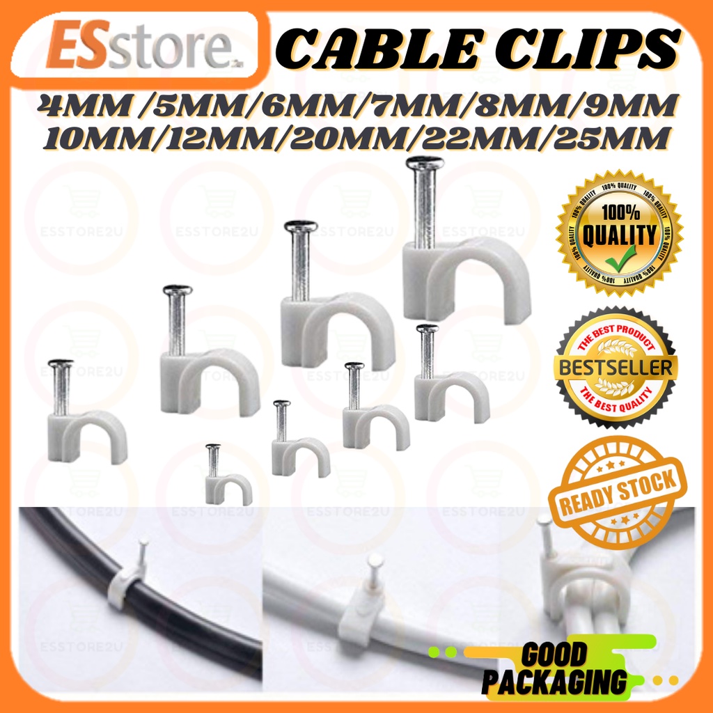 Esstore2u PVC 4MM TO 25MM Cable Clips / Klip Cabel / Paku Wire / Nail ...
