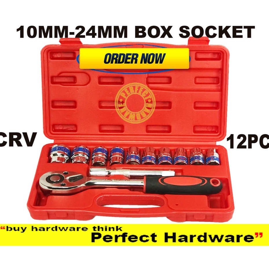 12PCS 1/2'' Ratchet Box Socket Set Box Set Spanner Set Wrench | Shopee ...