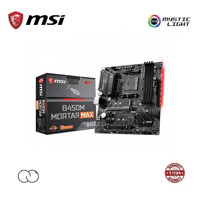 MSI AMD B450 M-ATX Motherboard / B450M MORTAR MAX / Socket Ryzen AM4 ...