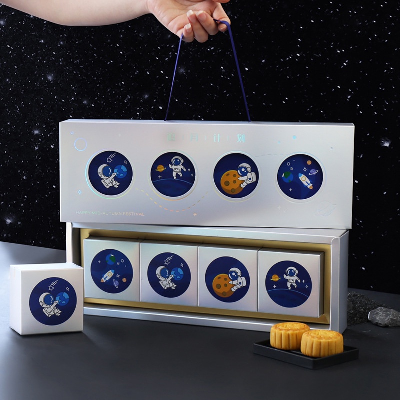宇航员月饼盒子Mooncake Packaging box/Portable4Egg Yolk Crisp Moon Cake Gift ...
