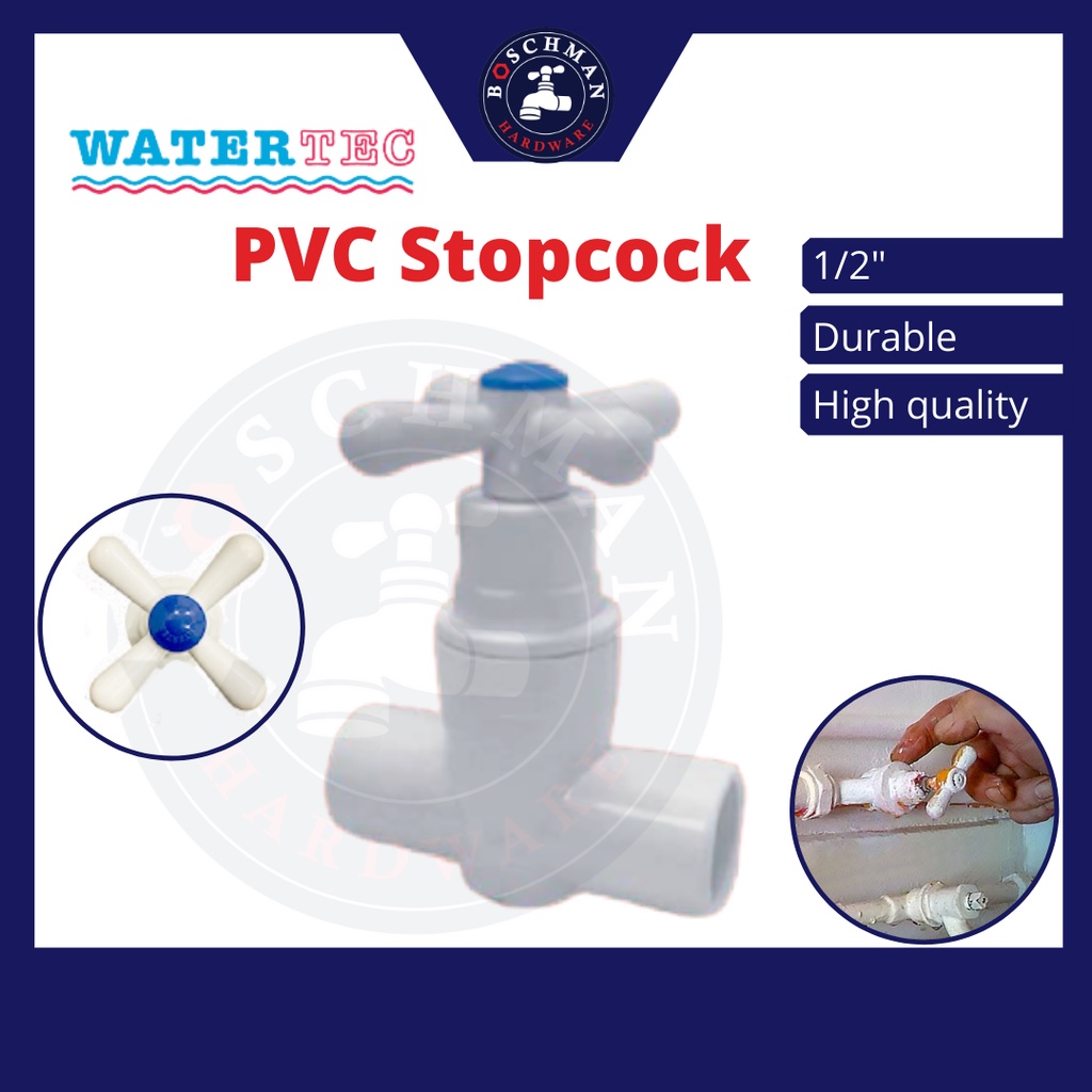 Watertec 1/2" PVC Stop Cock Socket Type Plastic Stopcock Stop Valve Bib ...
