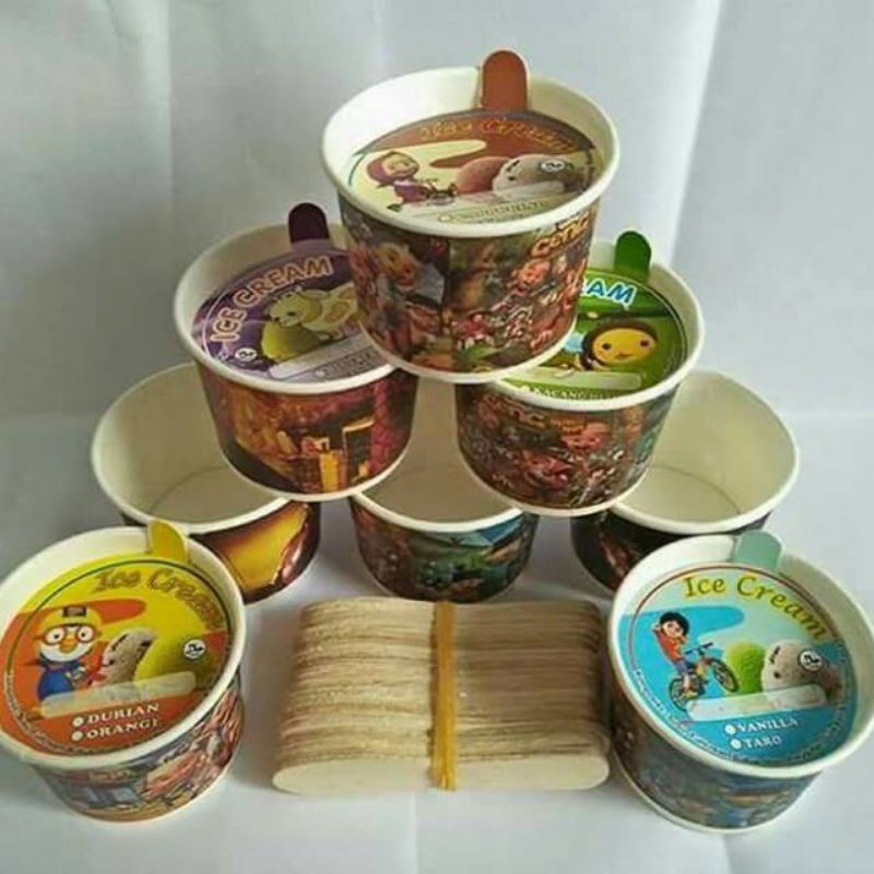 100 ml paper Cup complete with spoon lid | Shopee Malaysia