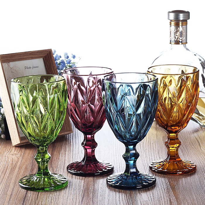 Classic vintage relief wine glass color pressed goblet primary color ...