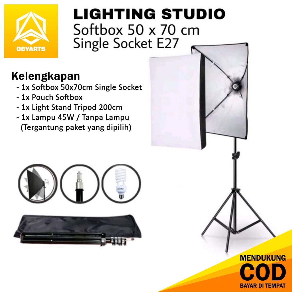 1 Set Studio Lighting Package Softbox 50x70 Cm + Light Stand 2 Meters ...