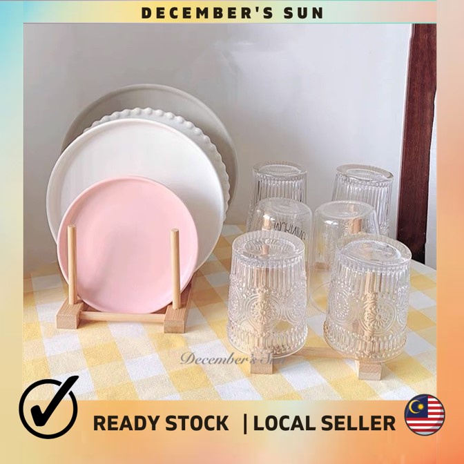 Wooden Plate Rack Drain Dish Rack [READY SROCK] Plate Holder Rak ...
