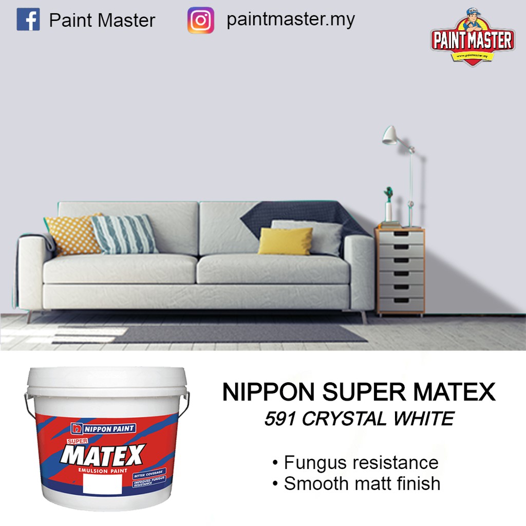 7L NIPPON SUPER MATEX 591 CRYSTAL WHITE- Matt Finished Interior Acrylic Emulsion Paint for Wall ...