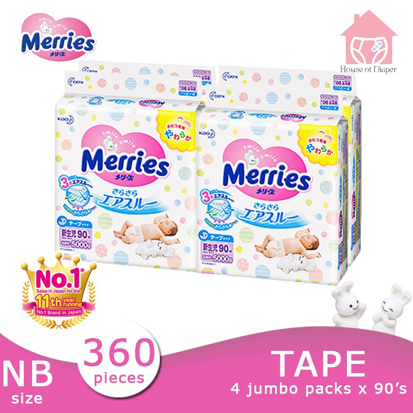MERRIES Tape Diapers Jumb Pack NB/S/M/L/XL (4 Pack) | Shopee Malaysia
