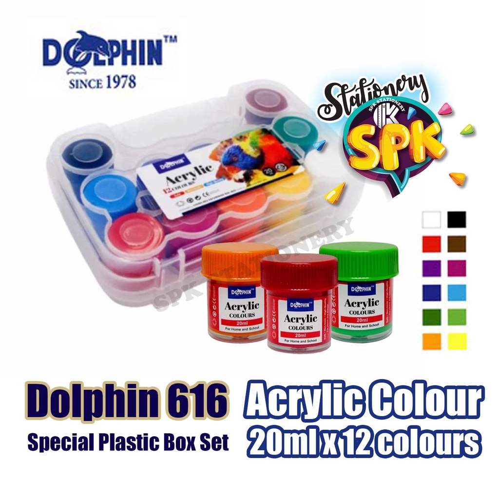 DOLPHIN ACRYLIC PAINT COLOUR 20ML 12 COLOURS -SPK | Shopee Malaysia