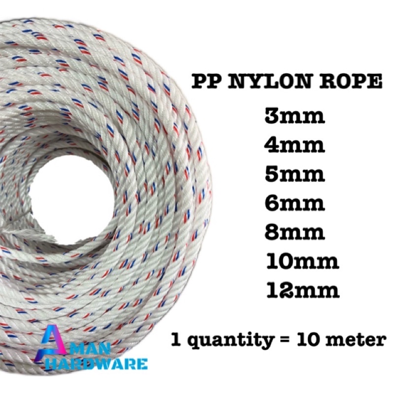 [PER 10 METER] 3mm 4mm 5mm 6mm 8mm 10mm 12mm White PP Rope PP Nylon ...