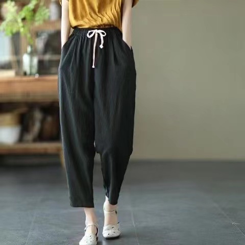 Women Loose Casual Pants Plus Size High Waist Cotton Linen Pant ...