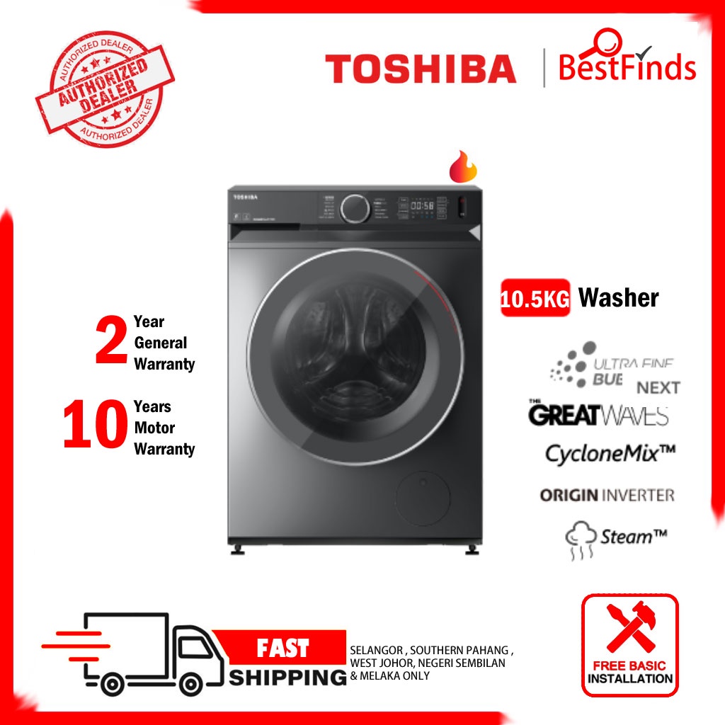 Toshiba 10.5KG TW-BK115G4M(SK) Inverter Front Load Washer | Shopee Malaysia