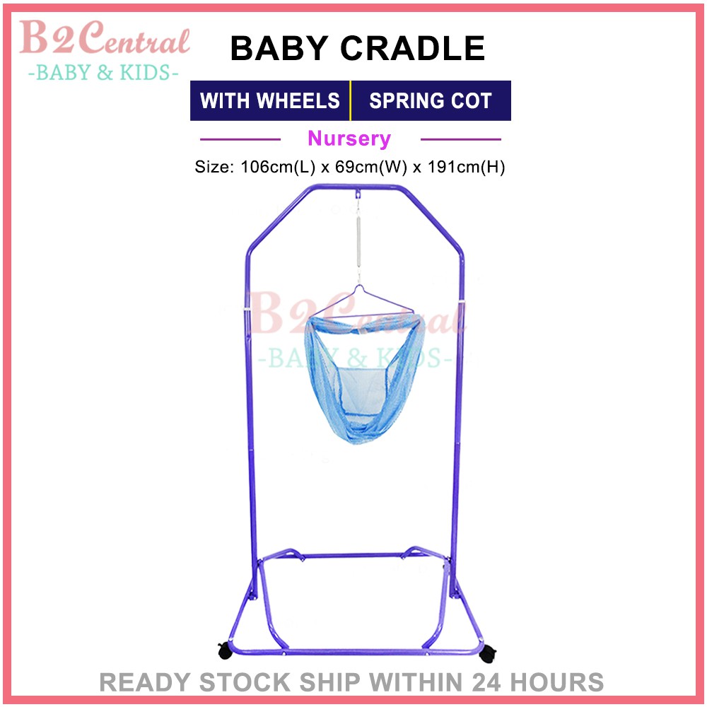 Buaian Bayi / Baby Cradle Swing / Baby Spring Cot Stand with Rollers ...