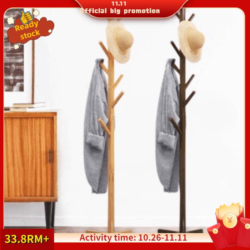 Penyangkut Kot rak tingkat penyangkut baju beg kayu pepejal bilik tidur ...