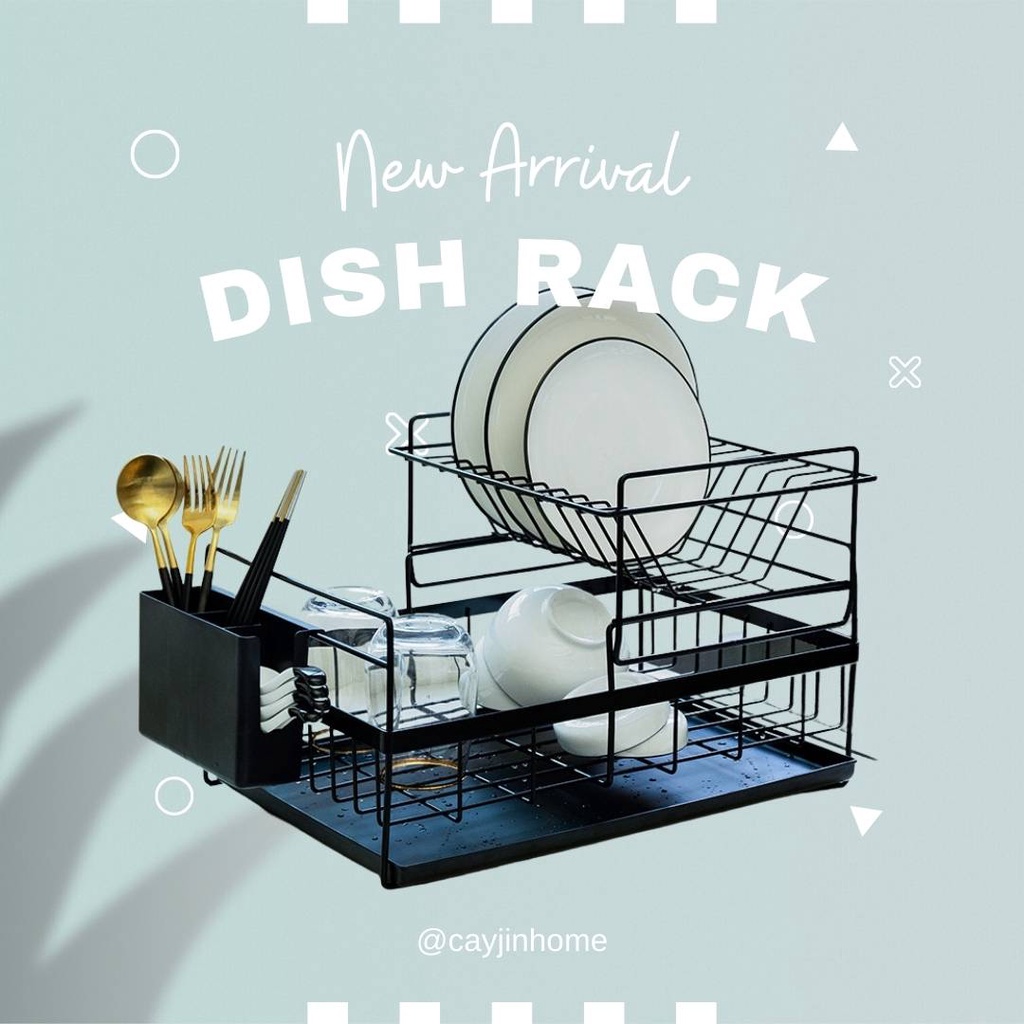 [2 Tier] Cayjin Black Muji Nordic Minimalistic Style Iron Dish Drying ...