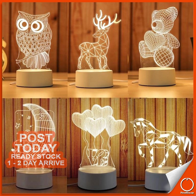 𝐃𝐄𝐓𝐀𝐂𝐇𝐀𝐁𝐋𝐄 3D LED Light Creative USB Night Lamps Table Lamp Bed Side ...