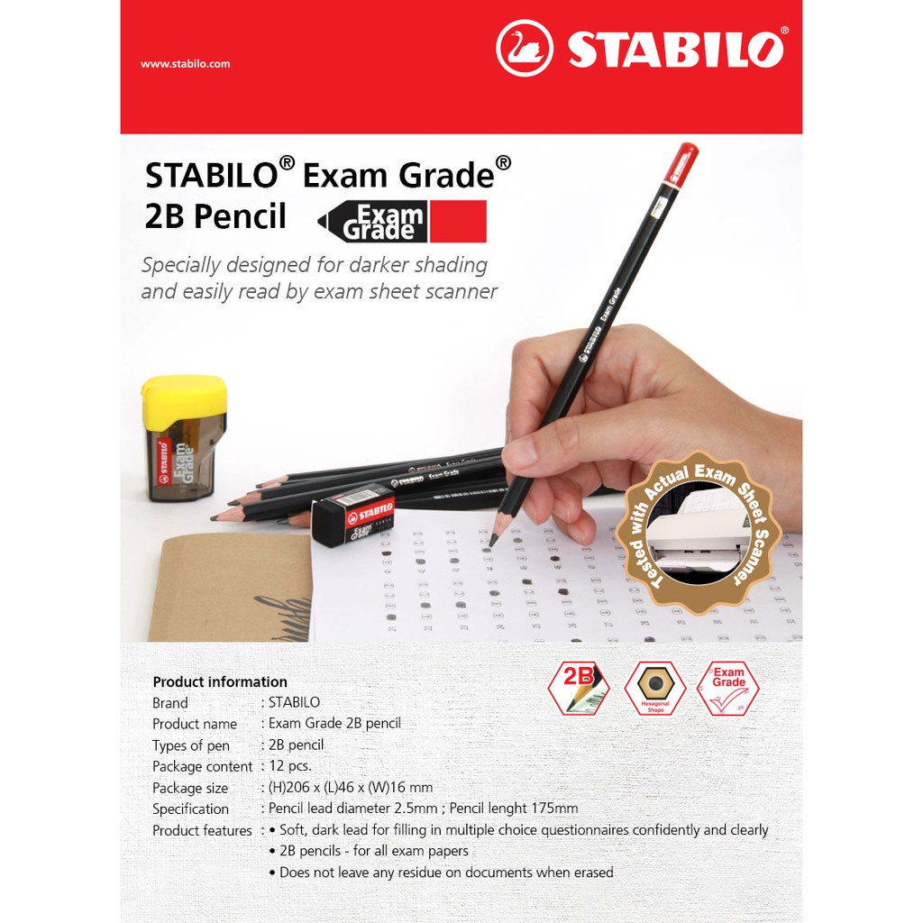 Graphite Pencil - STABILO Exam Grade 2B Graphite Pencil Set 12pcs Free ...