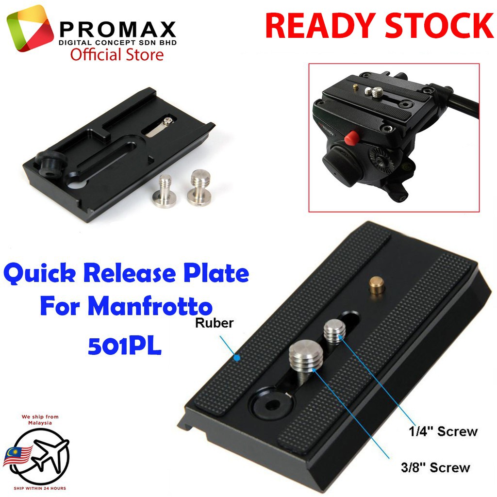 501PL Sliding Quick Release Plate 1/4 -20 & 3/8 Screws for Manfrotto ...