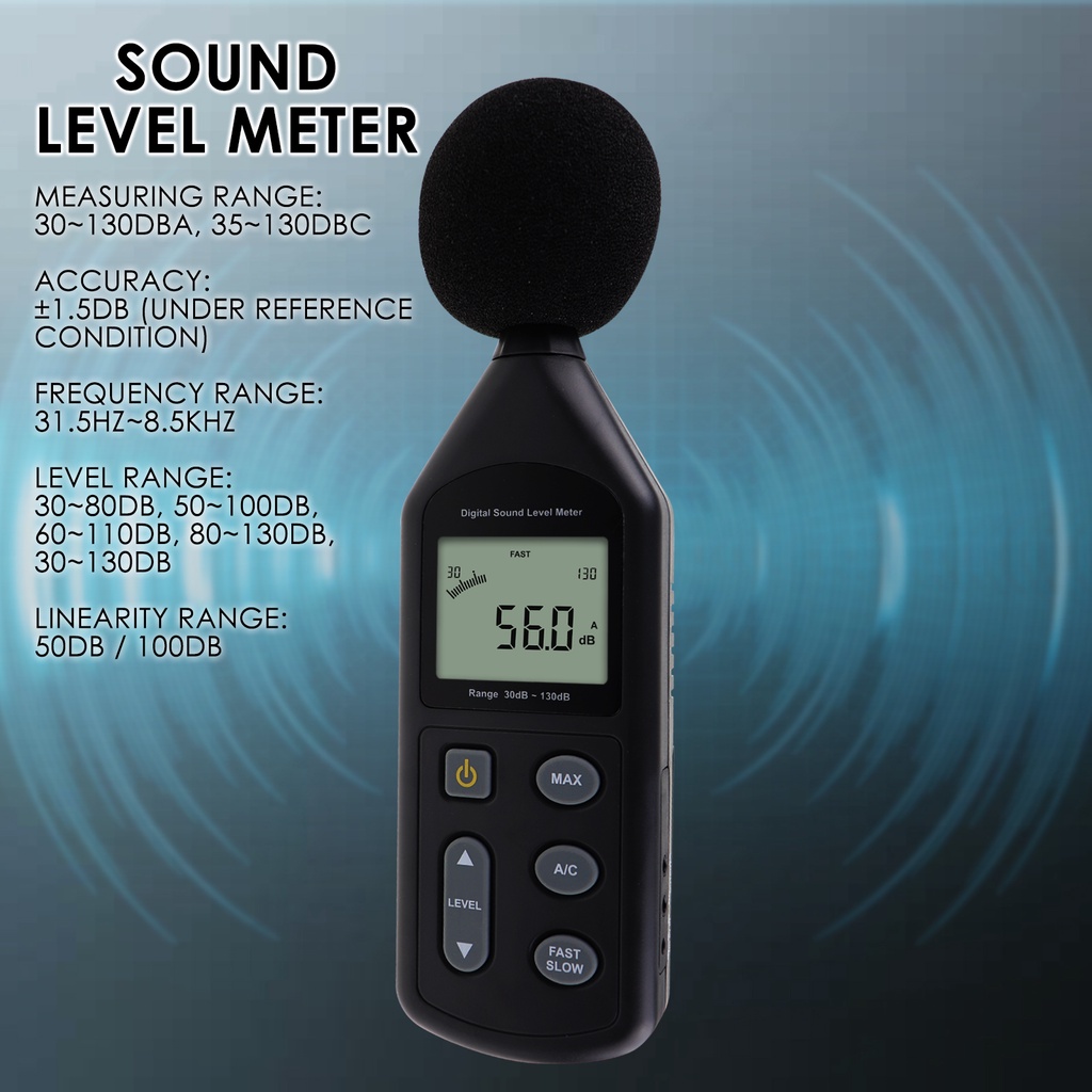 Sound Level Meter Audio Decibel Noise Tester 30~130dBA Digital Volume ...
