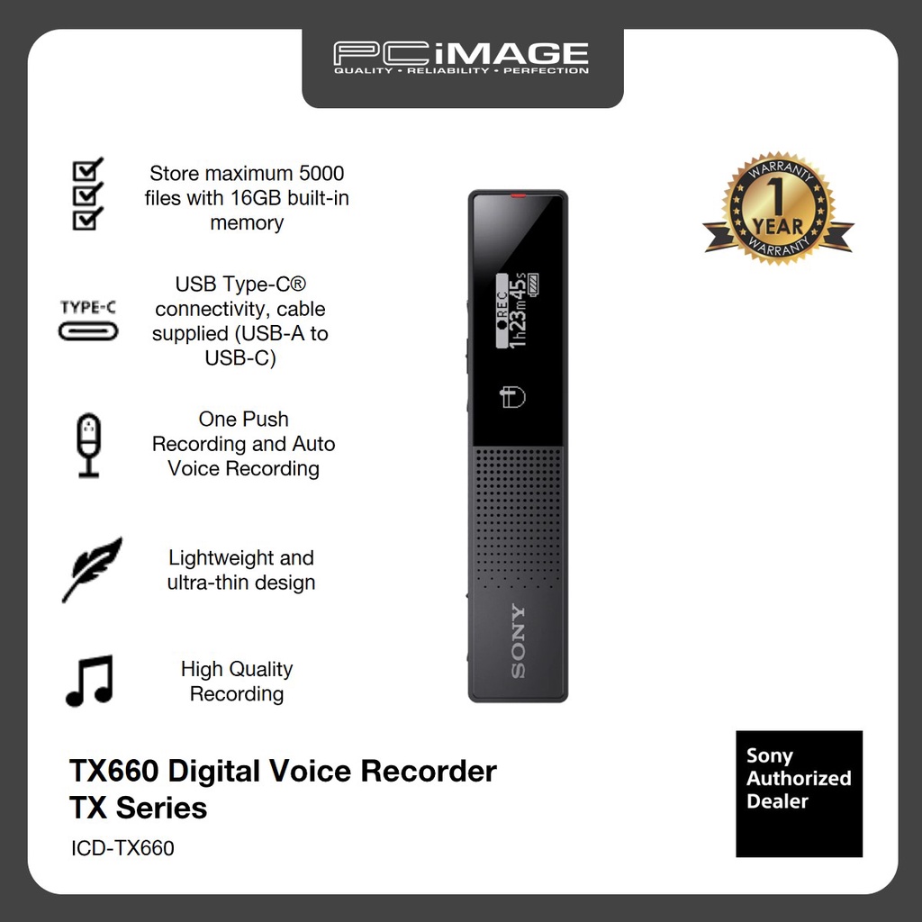 SONY ICD-TX660 ICDTX660 TX660 DIGITAL VOICE RECORDER / 16GB / SLIM ...