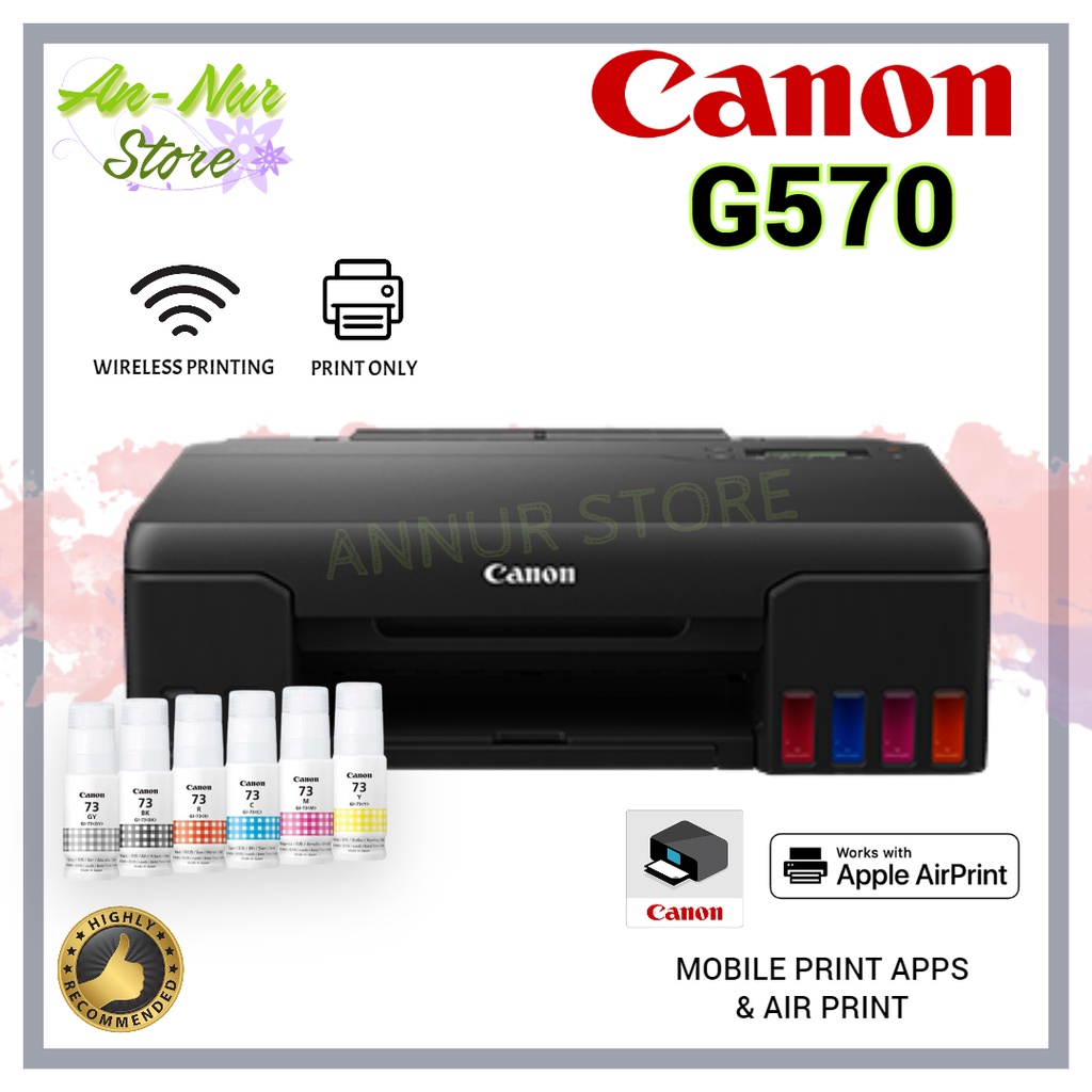 Canon PIXMA G570 Single Function Ink Tank Wireless Photo Printer ( Print , Mobile & Cloud Print ...