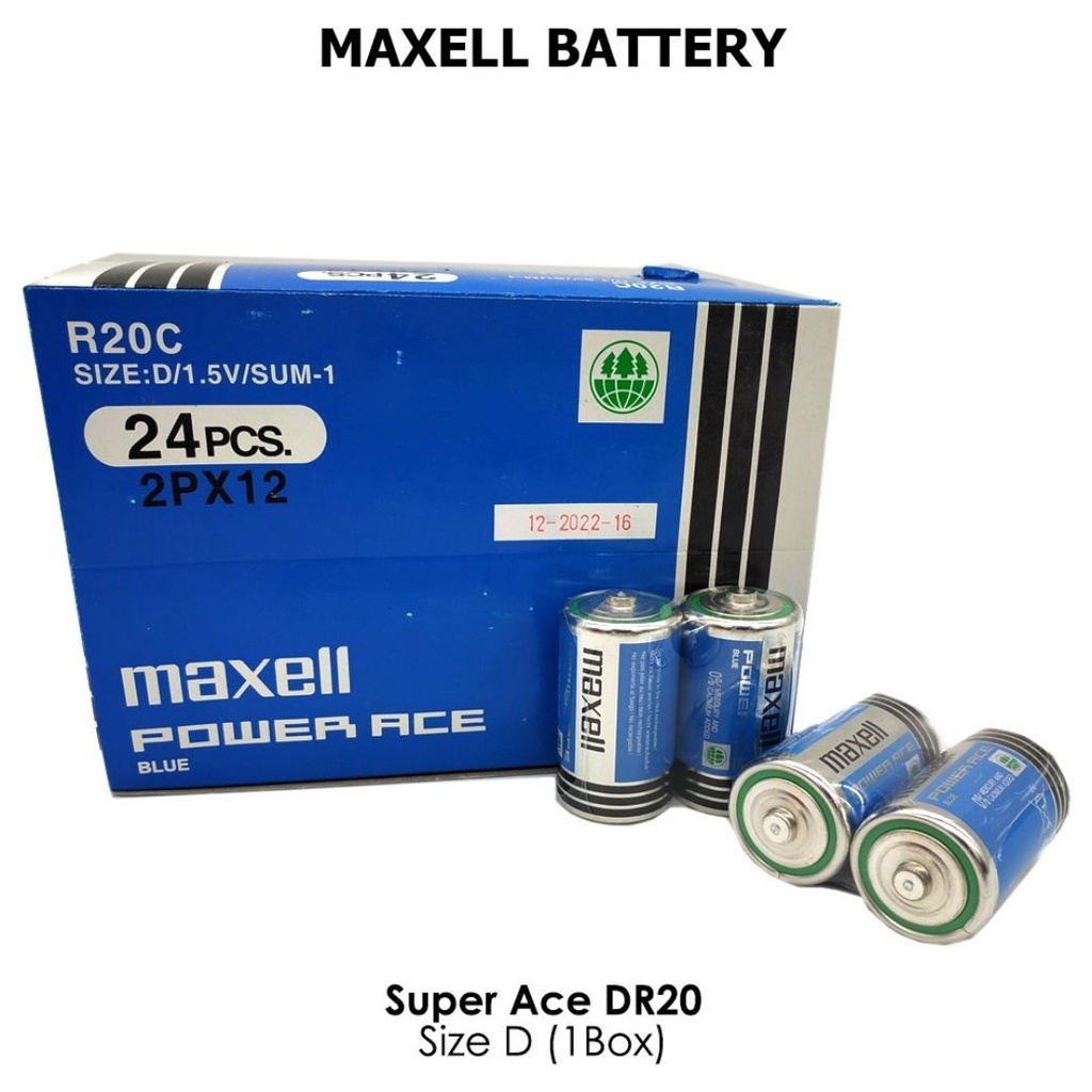 (1Box) Maxell Super Power Ace Size C & D Battery / Bateri Maxell Saiz C ...