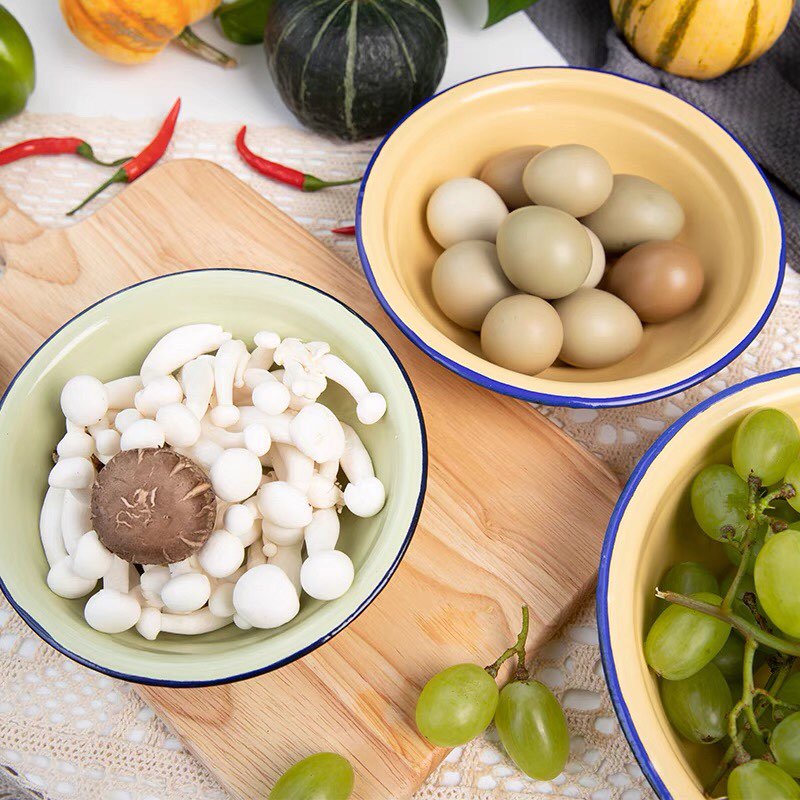 Enamel Bowl Viral Vintage Yellow Traditional Food Basin Pot Camp ...