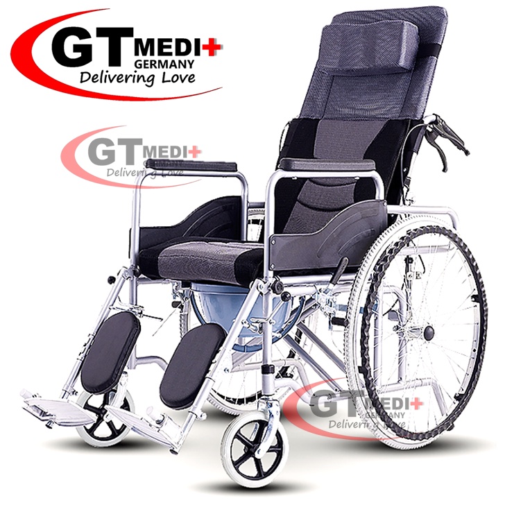 WCH-PLC-19 GT MEDIT GERMANY Lie Down Hydraulic Recline Self Propelled Commode Toilet Wheelchair ...