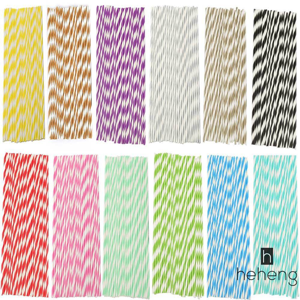 Ready 25pcs Lot Colorful Striped Paper Drinking Straws Degradable