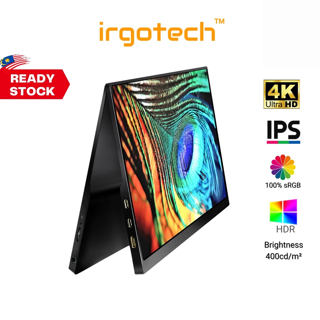 IRGOTECH 4K Portable Monitor Gaming 13.3, Monitor Laptop IPS Type C DP ...